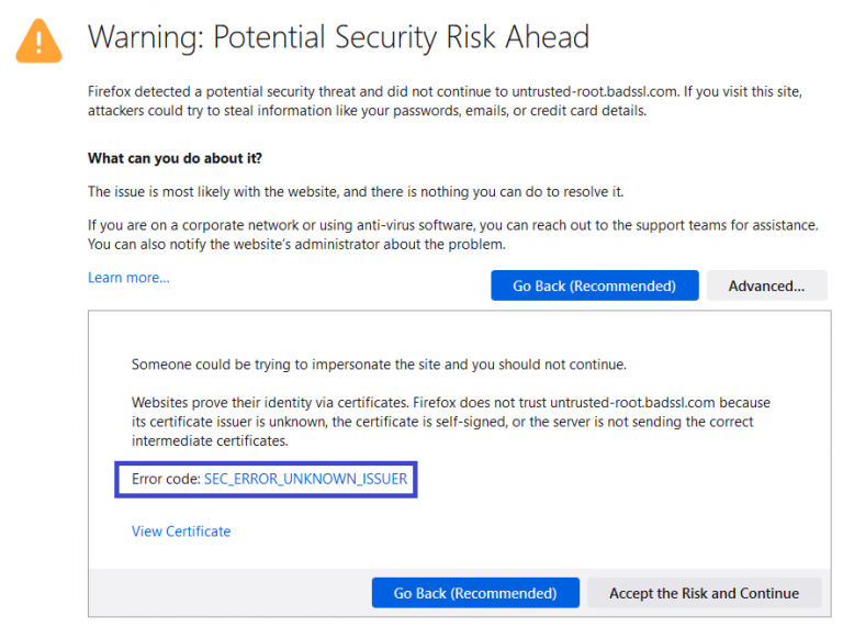 How to Fix Error Code SEC_ERROR_UNKNOWN_ISSUER in Firefox